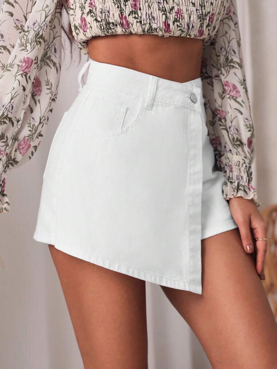 SHEIN Frenchy High Waist Wrap Denim Skort | SHEIN UK