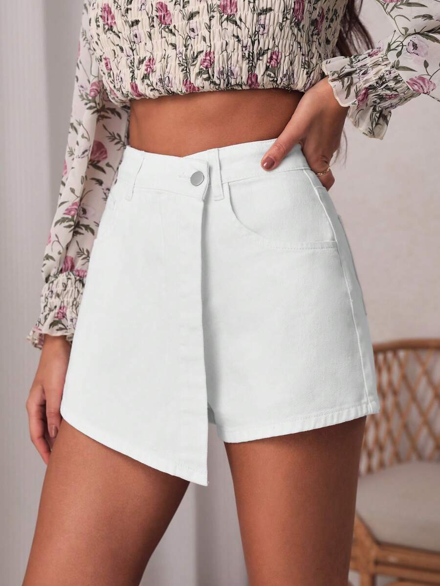 SHEIN Frenchy High Waist Wrap Denim Skort | SHEIN UK