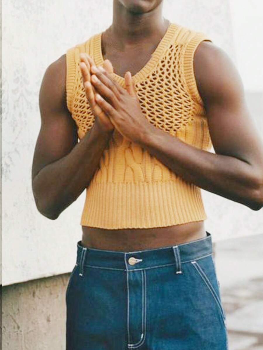 Manfinity Fever City Men Solid Cable Knit Crop Sweater Vest | SHEIN USA
