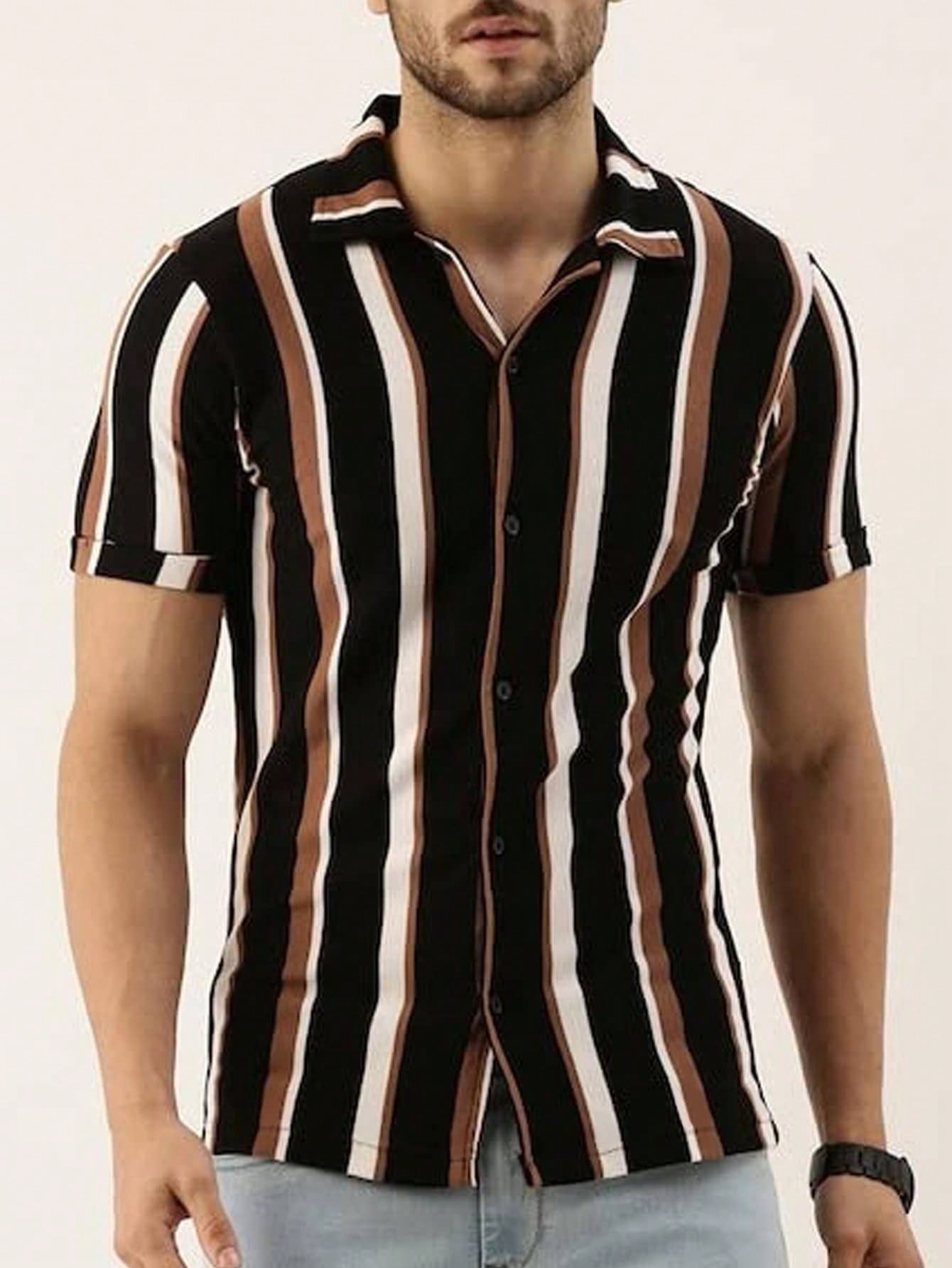 Men Vertical Striped Button Up Shirt | SHEIN USA