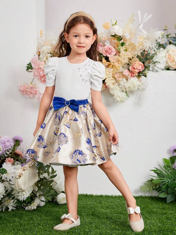 SHEIN Kids CHARMNG Niñas Camiseta de manga farol con cuenta de perla ...