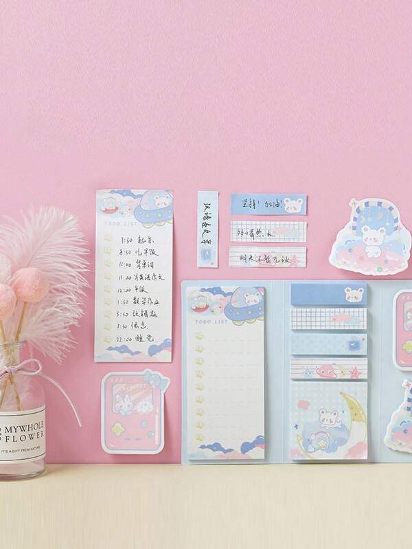 1pc Cartoon Rabbit Pattern Sticky Note & Index Tab Set, Cute Multi ...