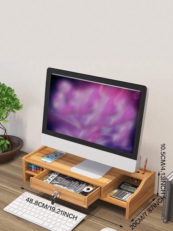 1pc Wooden Desk Holder, Simple Multi-purpose Desktop Stationery Storage ...