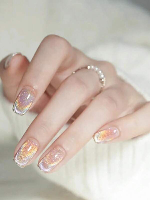 Upgrade Your Look With 24pcs Long Coffin Gradient French Glitter Fake