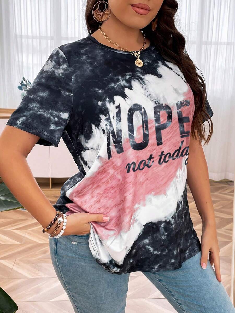 SHEIN Plus Tie Dye Letter Graphic Tee, Women Summer Top | SHEIN USA