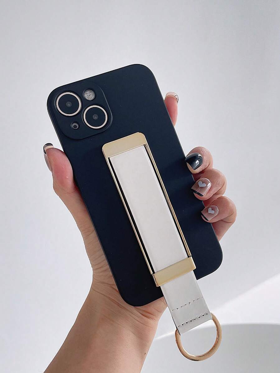 Tpu Matte Black Mobile Phone Case With Built-in Wrist Strap And Ring ...