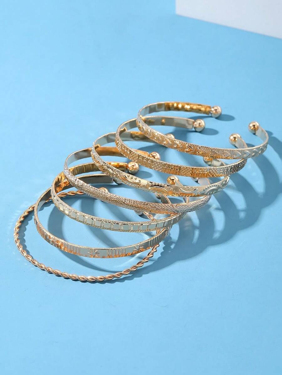 7pcsset Textured Metal Bracelet Shein Usa