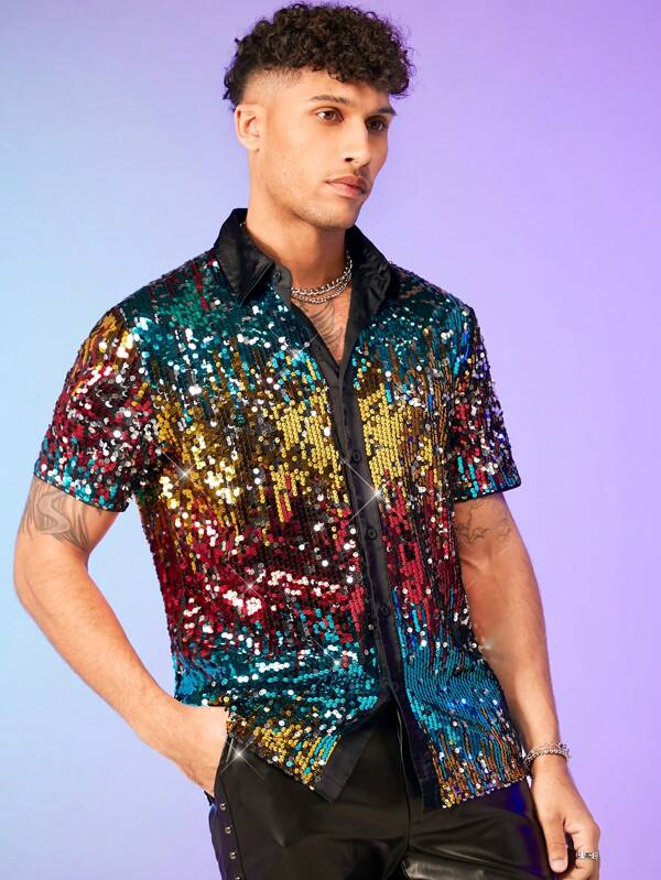 Manfinity AFTRDRK Men Sequin Decor Shirt | SHEIN USA