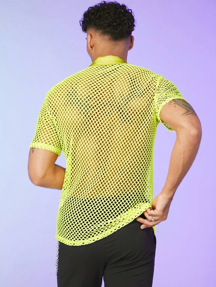 Green Fishnet Shirt For Men