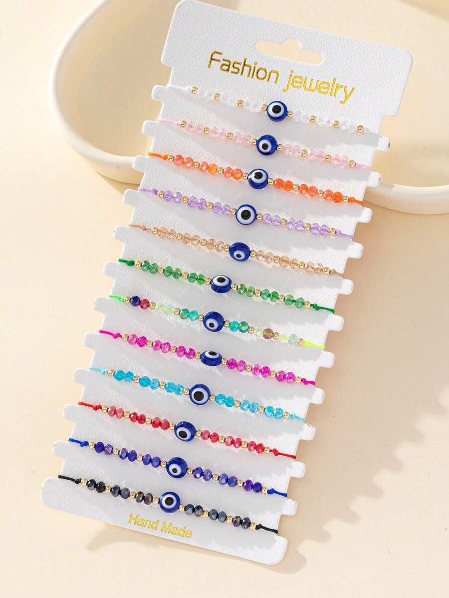 12pcs/set Random Color Eye Friendship Adjustable Bracelet | SHEIN USA