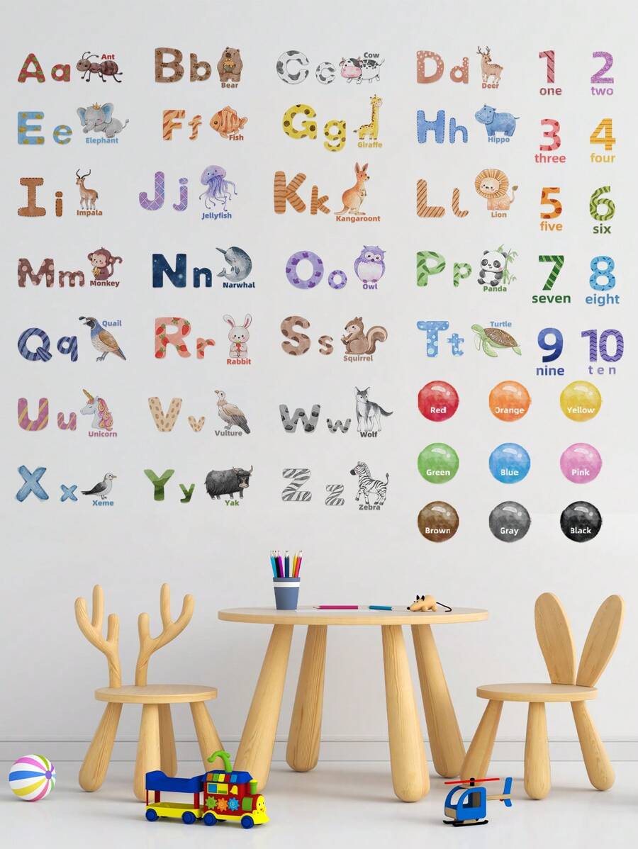 2 Sheets Alphabet Animal Wall Decals, Numbers Wall Decor ABC Letters ...