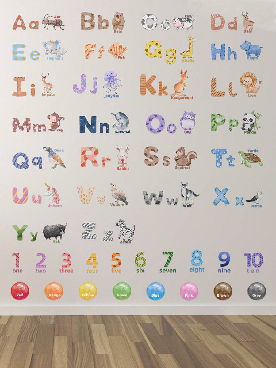 2 Sheets Alphabet Animal Wall Decals, Numbers Wall Decor ABC Letters ...
