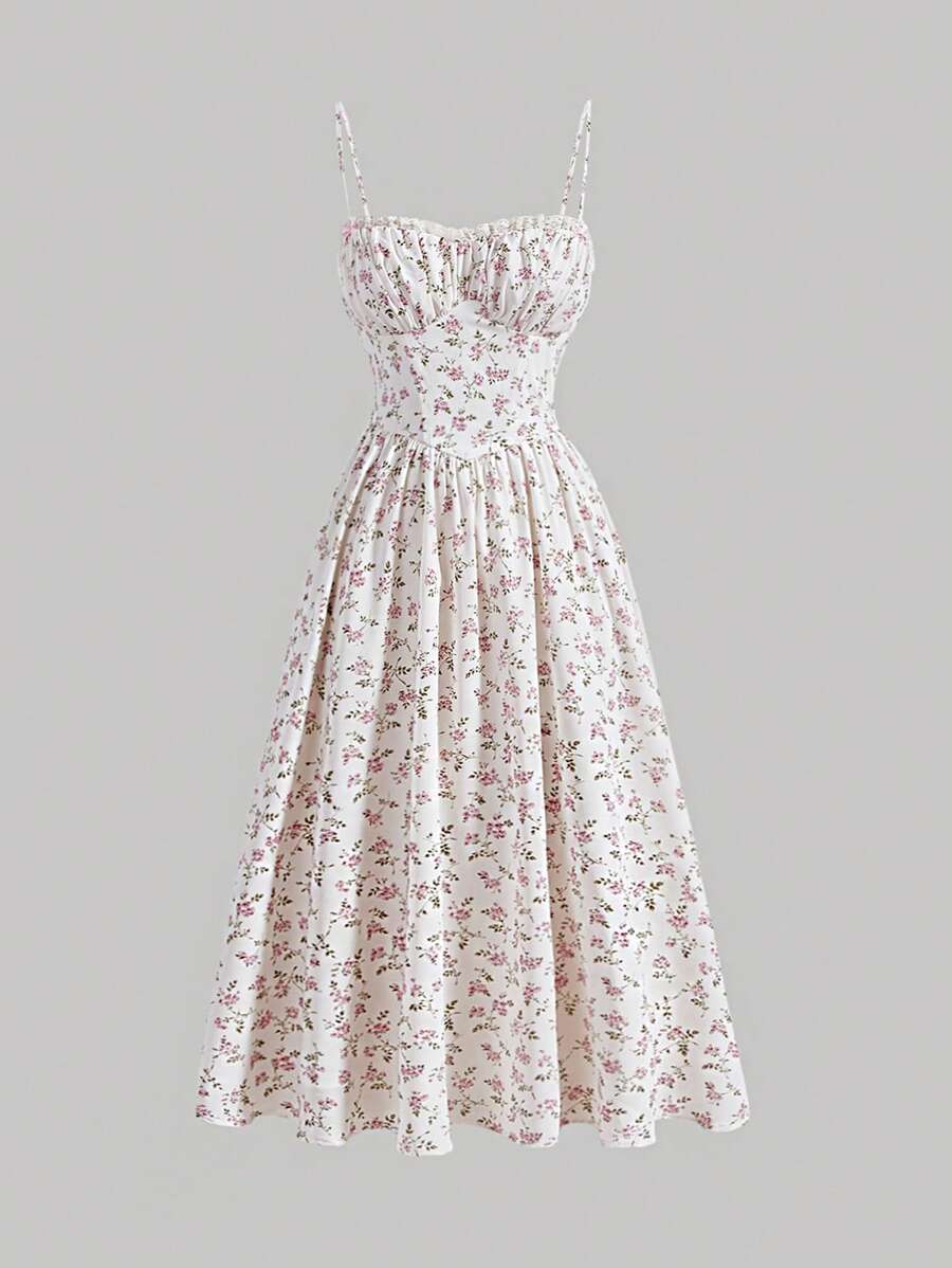 SHEIN x Marika Sila SHEIN MOD Ditsy Floral Print Ruched Bust Cami Dress ...