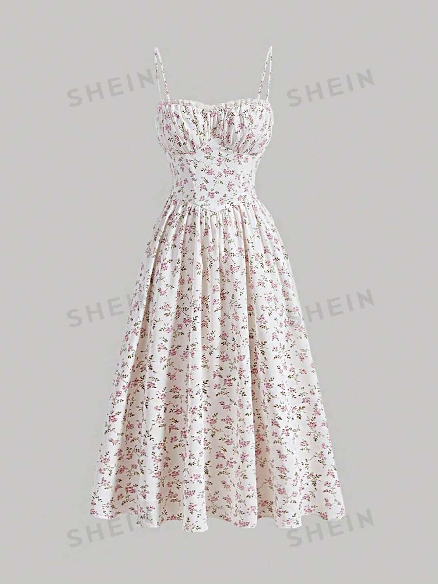 SHEIN x Marika Sila SHEIN MOD Ditsy Floral Print Ruched Bust Cami Dress ...