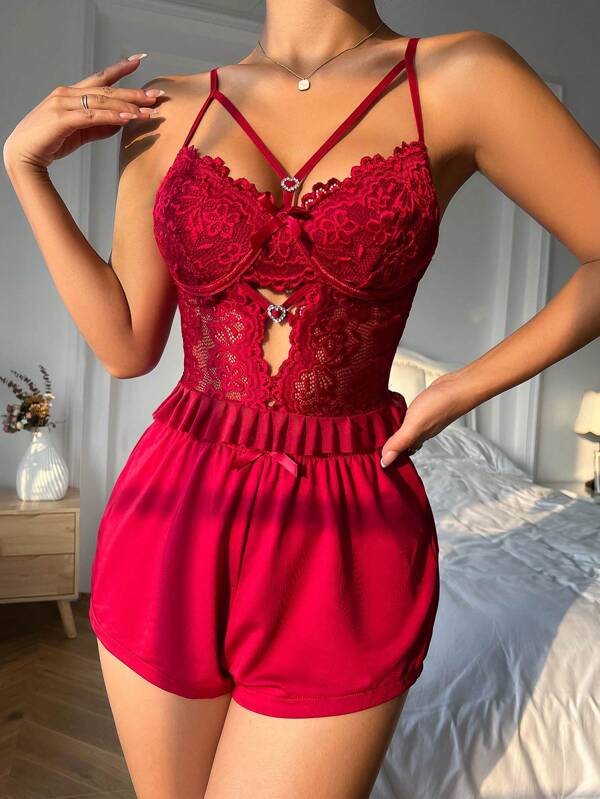 Contrast Lace Cut Out Pj Set Shein Usa