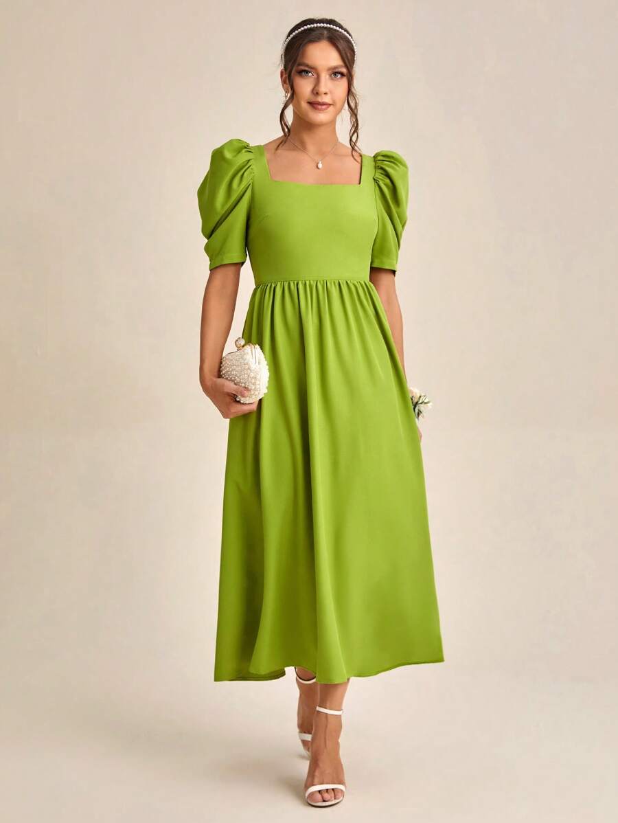 SHEIN Belle Square Neck Puff Sleeve Dress | SHEIN USA