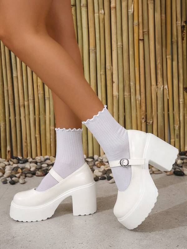 Women Minimalist Mary Jane Pumps, Platform Chunky Heeled Elegant Pumps ...