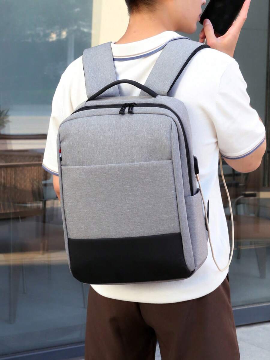 Color Block Laptop Backpack Medium For Business With USB Charging Port ...