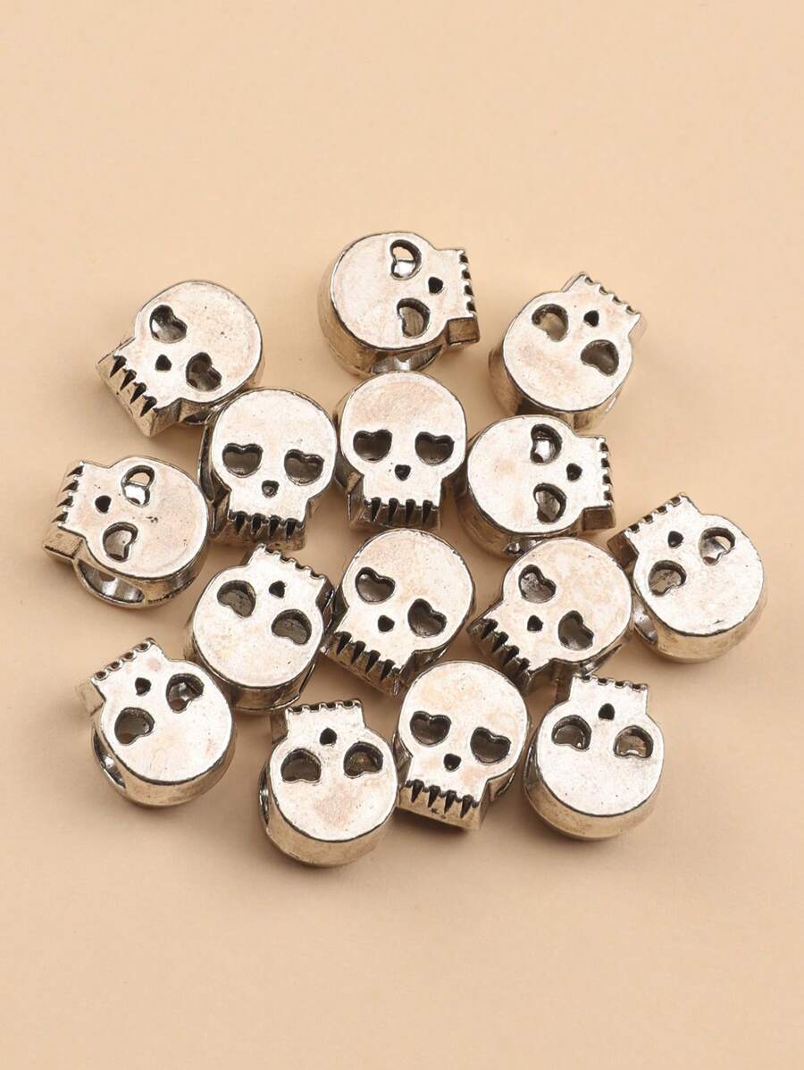 15pcs stylish simple retro alloy large hole beads skull beading ...