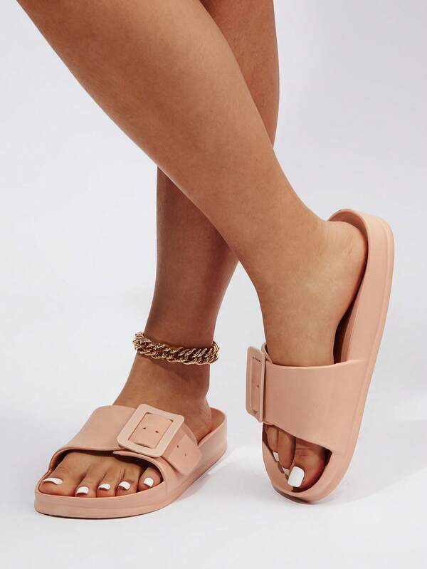 Women Buckle Decor Single Band Slides, Fashion Summer EVA Slides ...