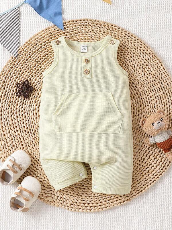 SHEIN Baby Boy Kangaroo Pocket Button Detail Tank Romper | SHEIN USA