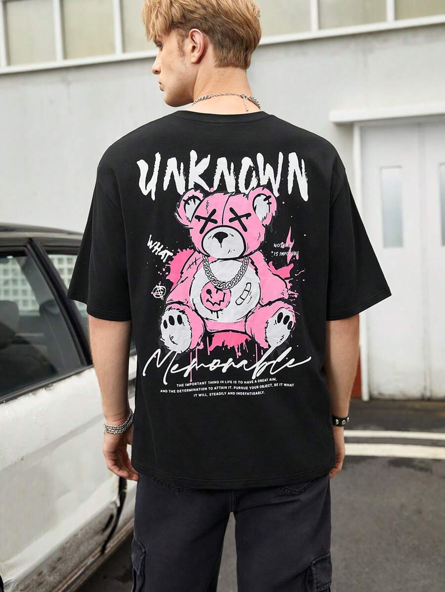 Manfinity EMRG Loose Fit Men's Cotton Cartoon & Slogan Graphic Drop ...