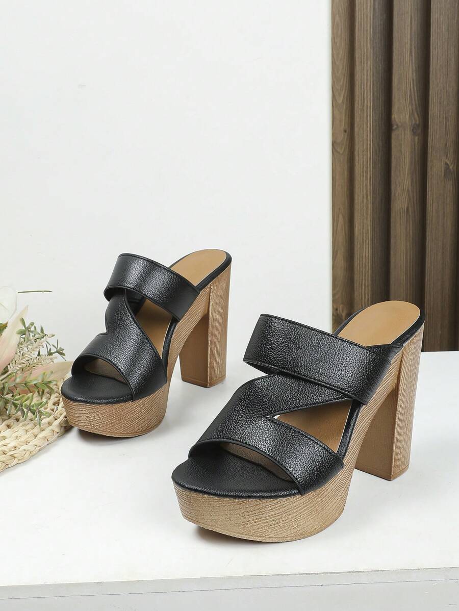 Women Minimalist Mule Sandals, Platform Chunky Heeled Elegant Sandals ...