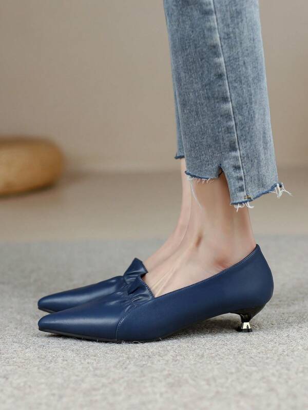 Women Minimalist Ruched Detail Loafer Pumps, Point Toe Pyramid Heeled ...