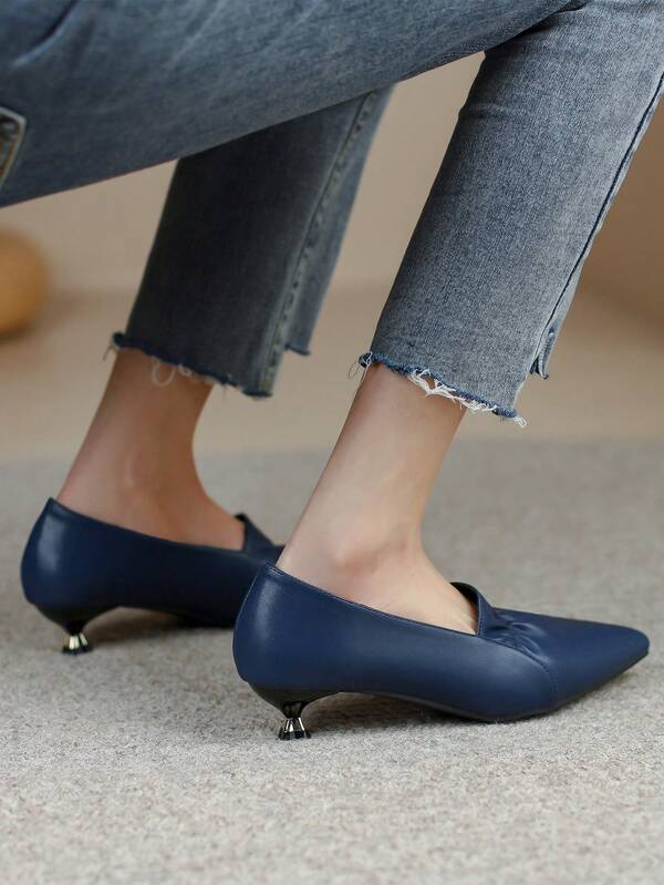 Women Minimalist Ruched Detail Loafer Pumps, Point Toe Pyramid Heeled ...
