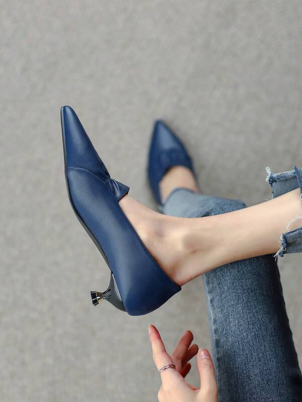 Women Minimalist Ruched Detail Loafer Pumps, Point Toe Pyramid Heeled ...