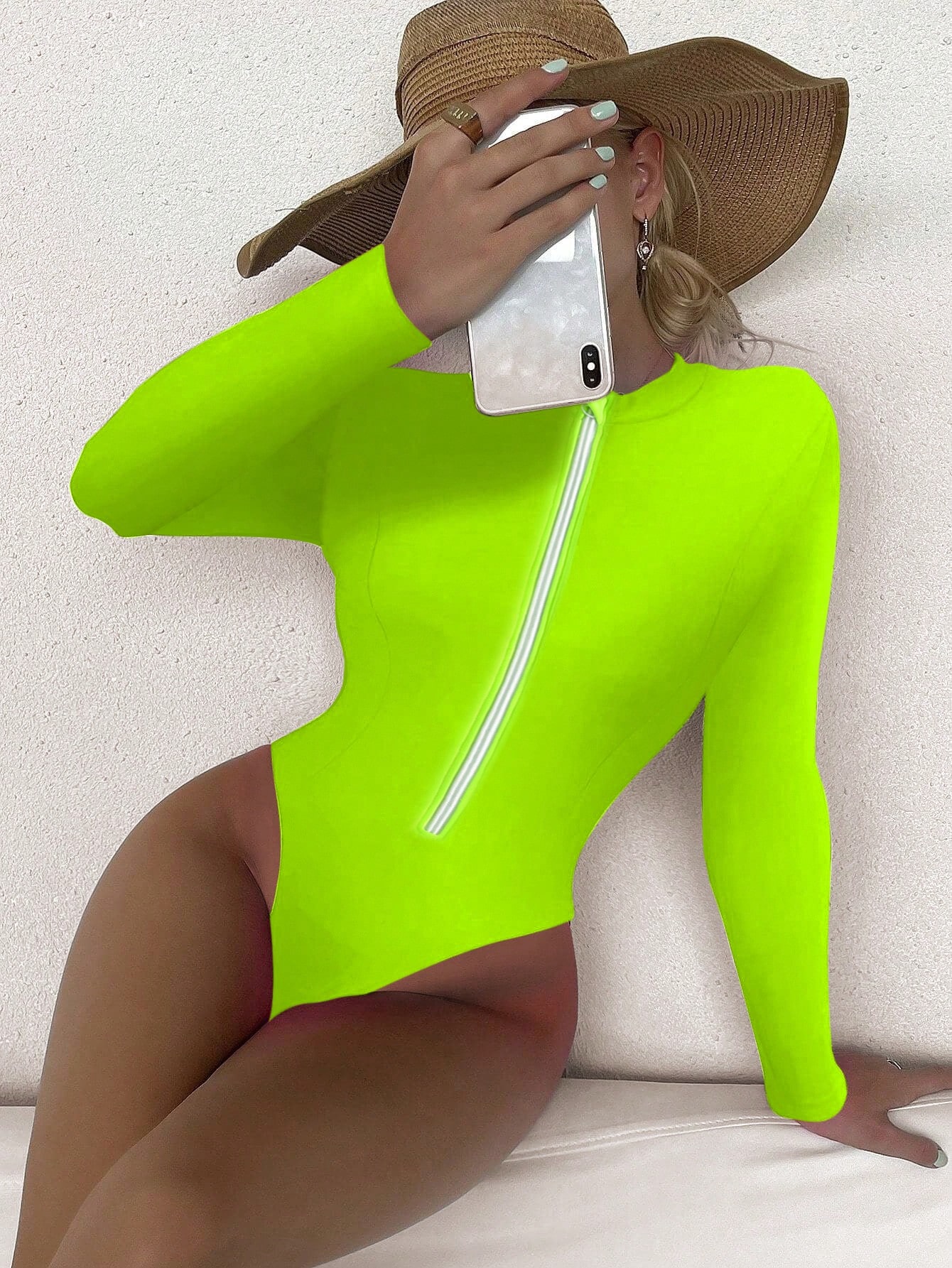 Shein Swim Sprty Plain Zip Front One Piece Swimsuit Shein Usa