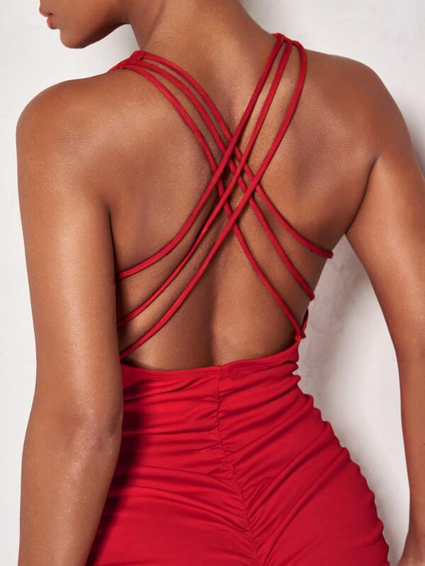 Shein Bae Crisscross Backless Ruched Bodycon Dress Shein Uk