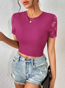 SHEIN Frenchy Contrast Lace Tie Backless Crop Top | SHEIN USA