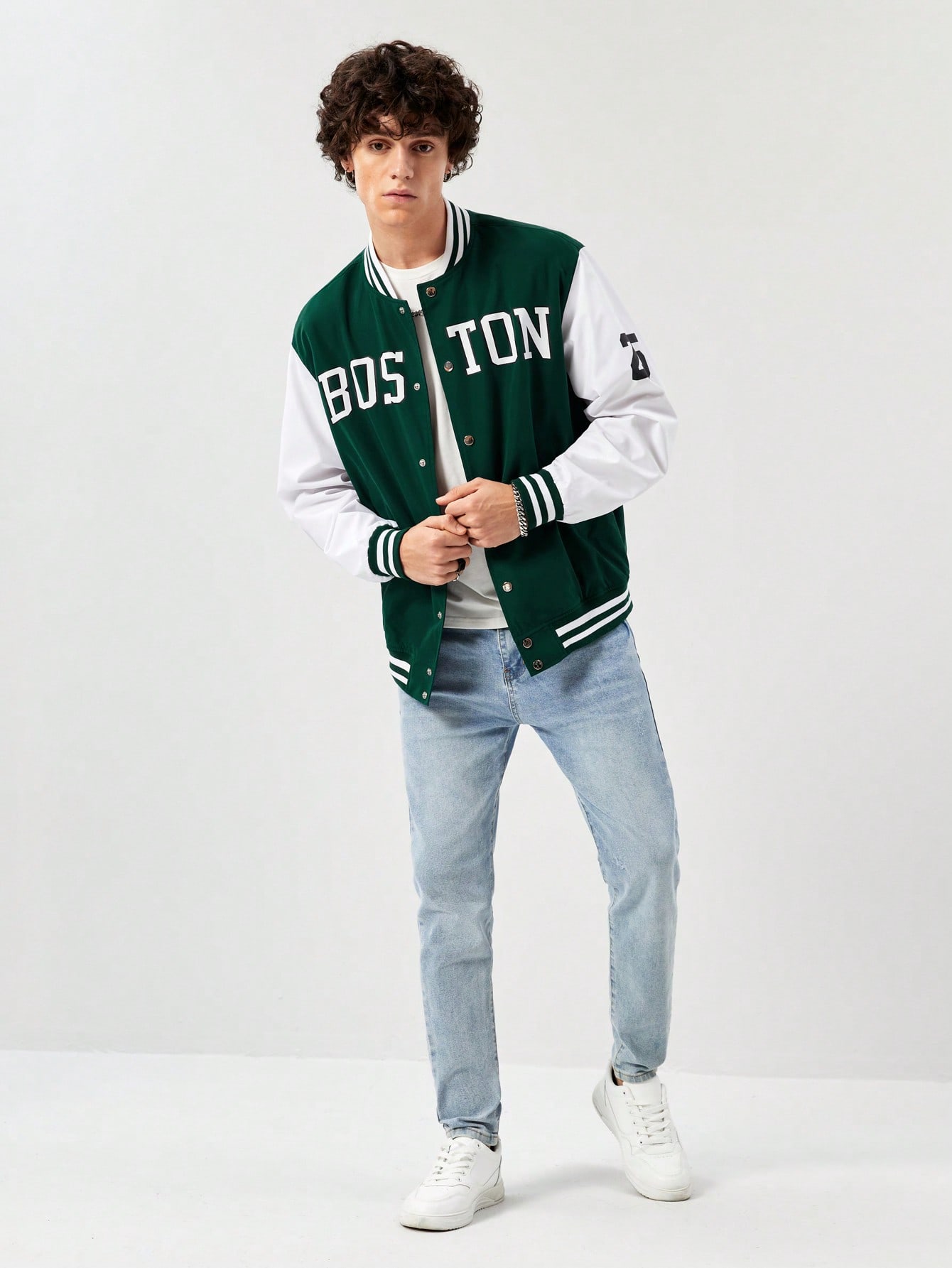 Manfinity Sporsity Men Letter Graphic Striped Trim Varsity Jacket ...