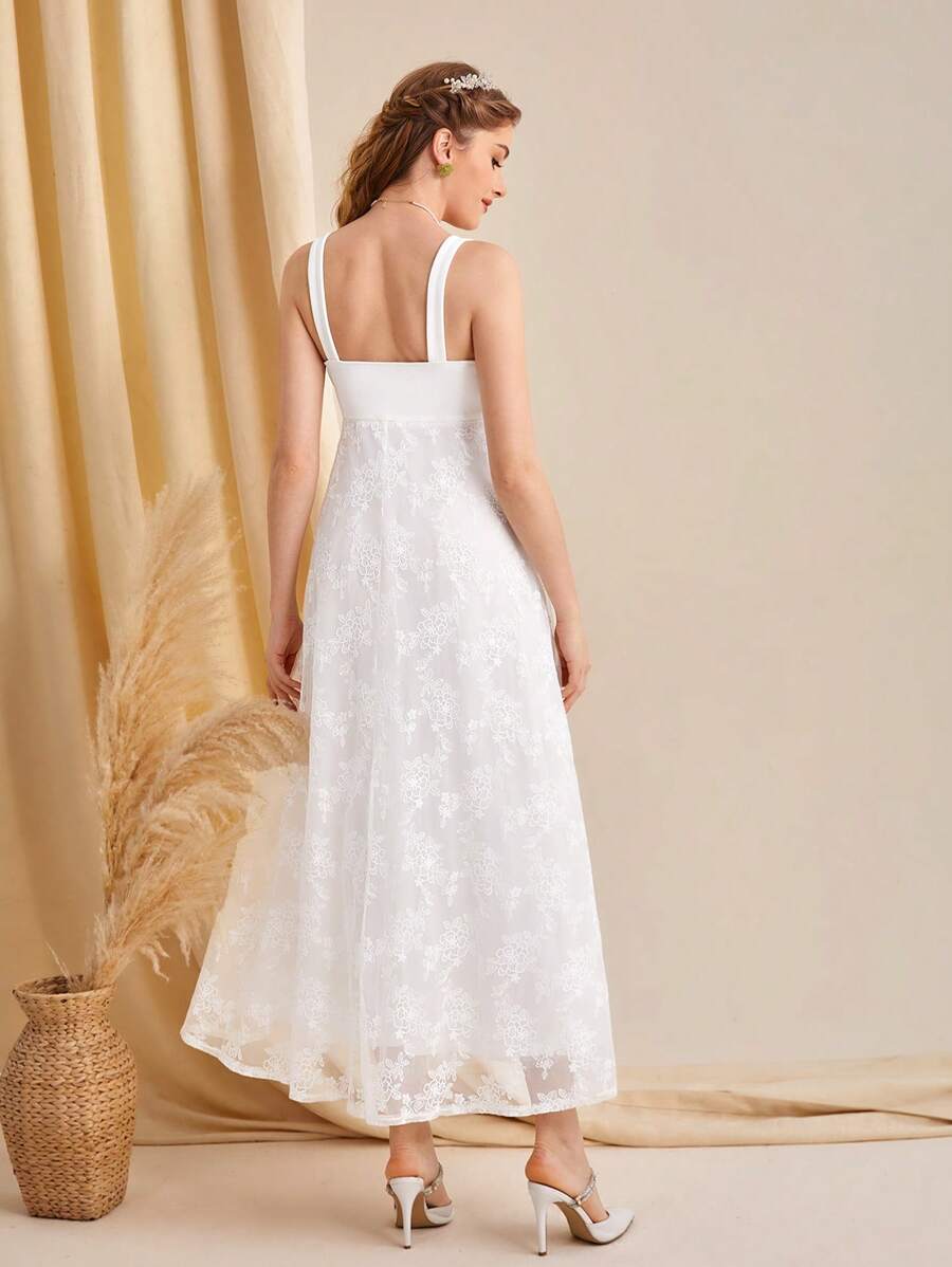 Shein Belle Solid Embroidery Mesh Overlay Cami Wedding Dress Shein Usa