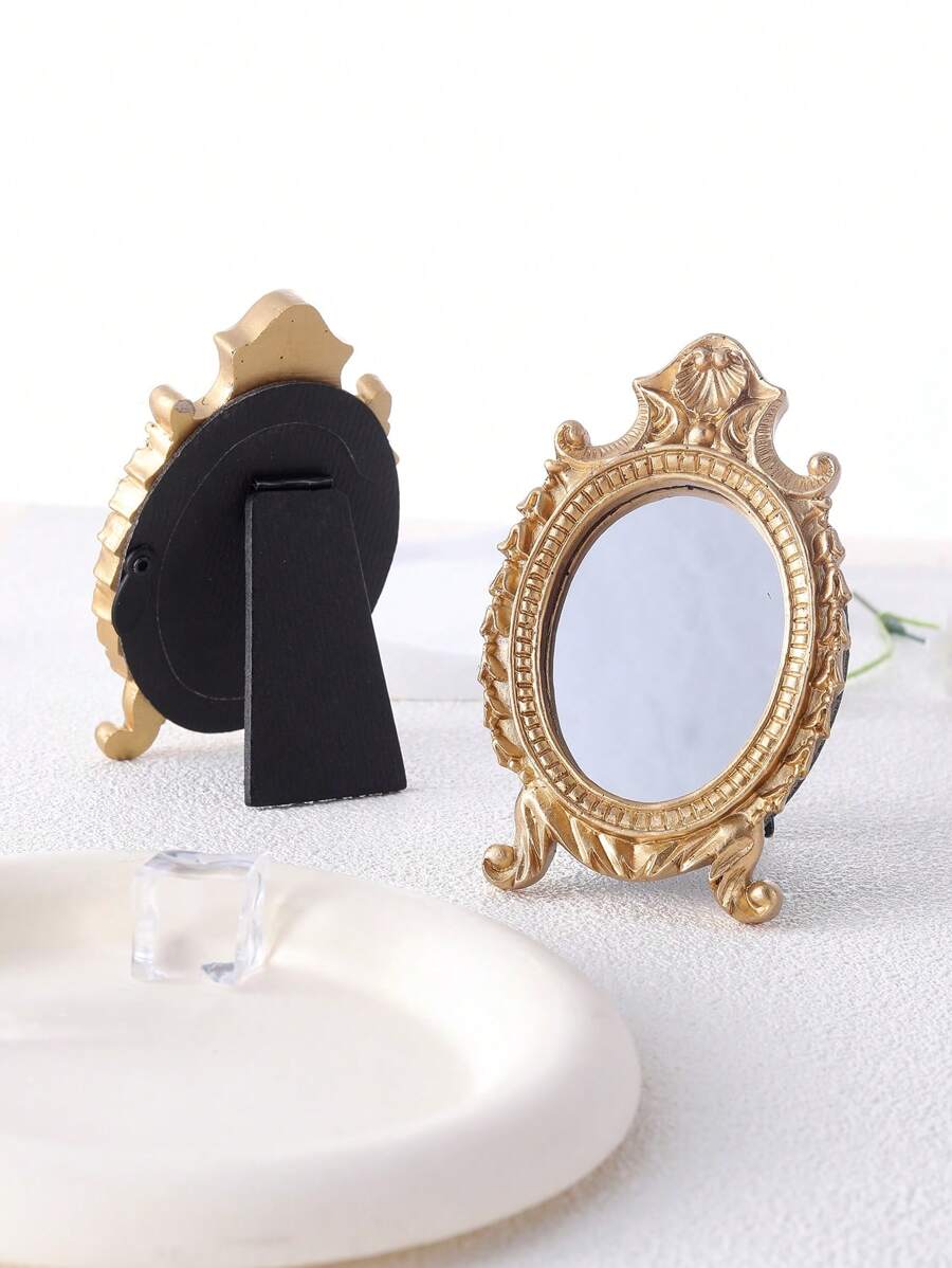 Vintage Desktop Mirror, 1pc Oval Flower Pattern Makeup Mirror, Bathroom ...