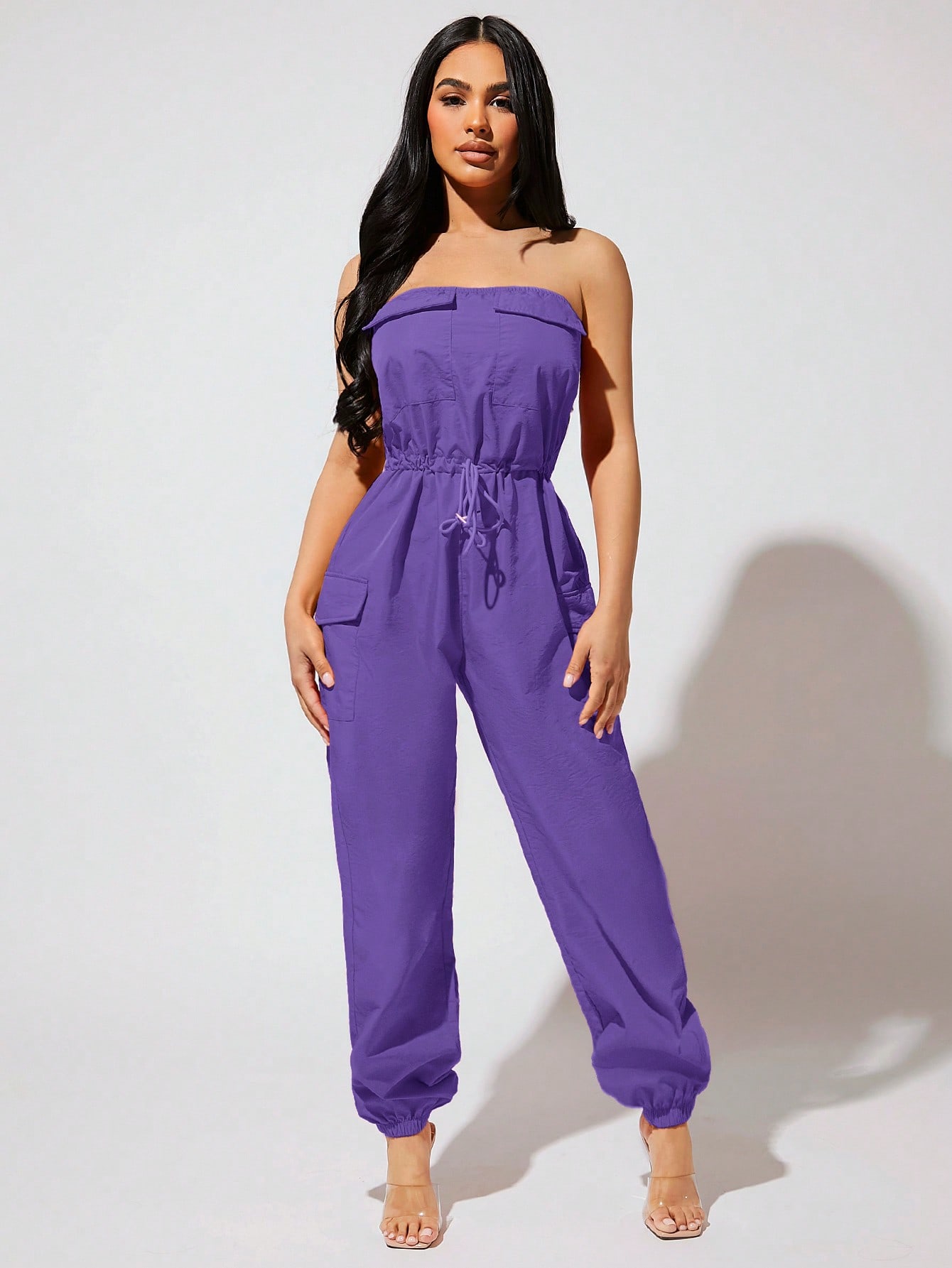 Shein Sxy Flap Pocket Drawstring Waist Tube Jumpsuit Shein Usa