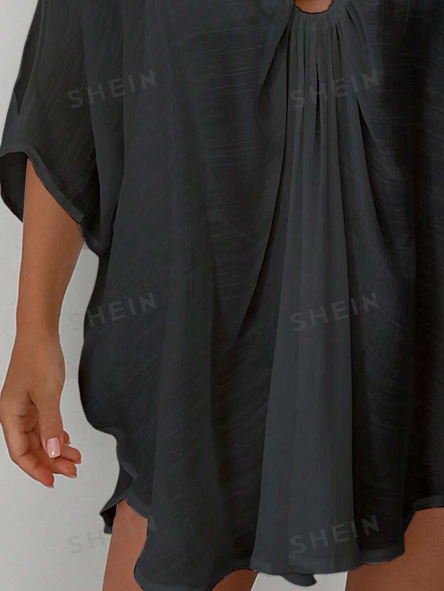 SHEIN Swim Ring Linked Split Sleeve Asymmetrical Hem Cover Up Bathing ...