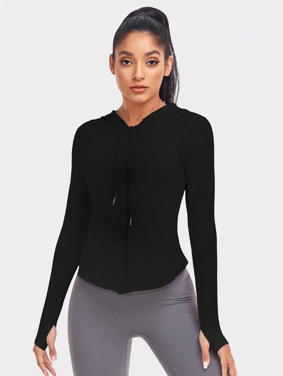 VUTRU Solid Drop Shoulder Hooded Sports Jacket | SHEIN USA