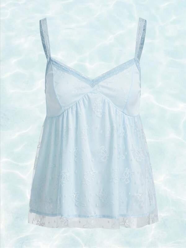 ROMWE Kawaii Mermaid Contrast Lace Cami Top | SHEIN USA