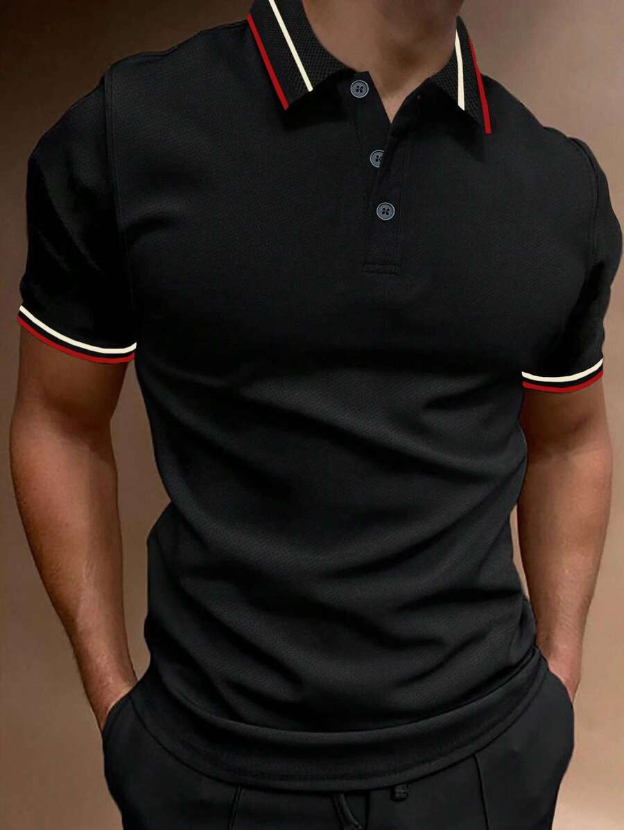 Manfinity Homme Men Plus Striped Trim Polo Shirt | SHEIN USA