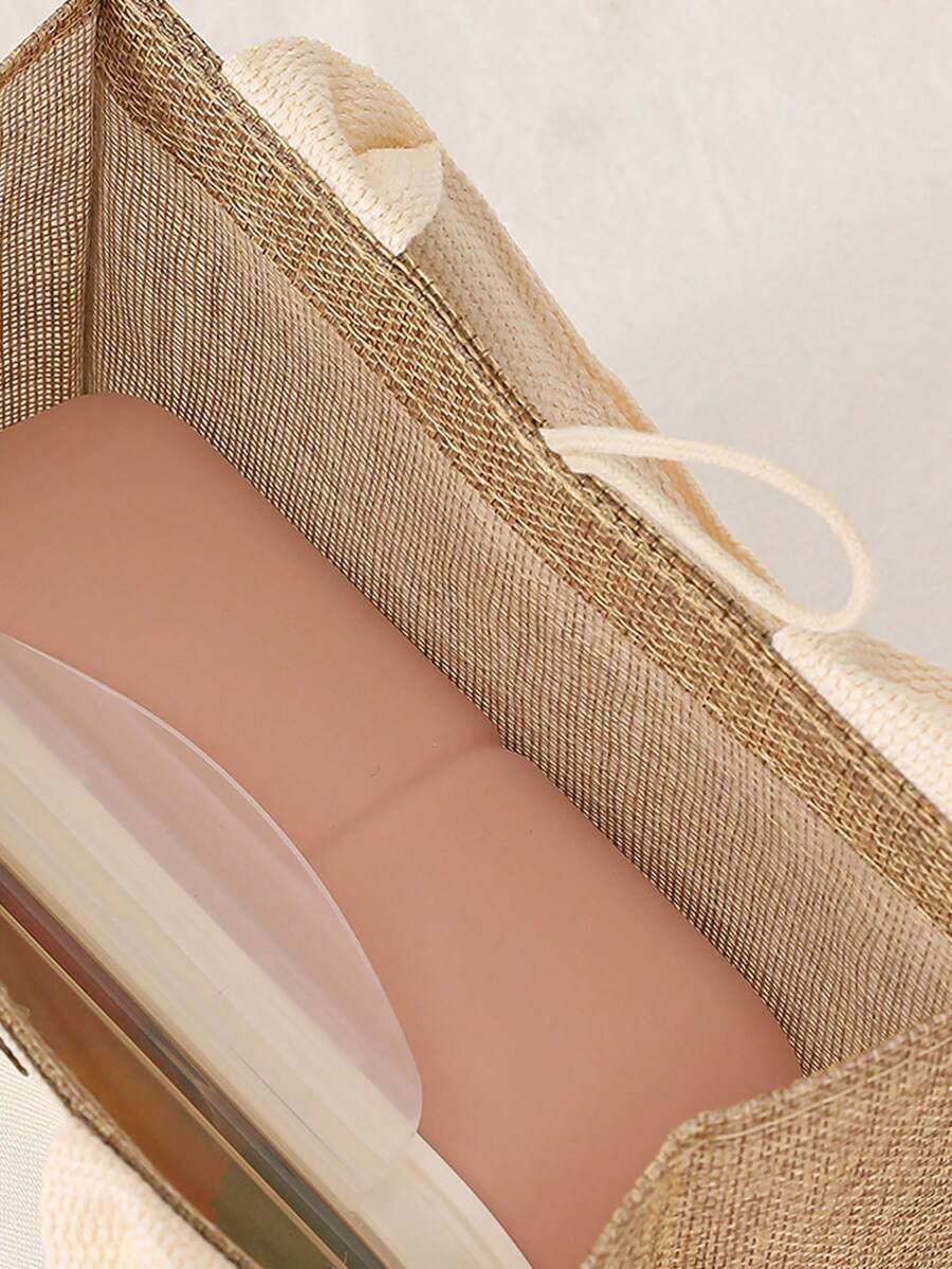 Medium Shopper Bag Colourblock Button Decor Double Handle Canvas Tote ...