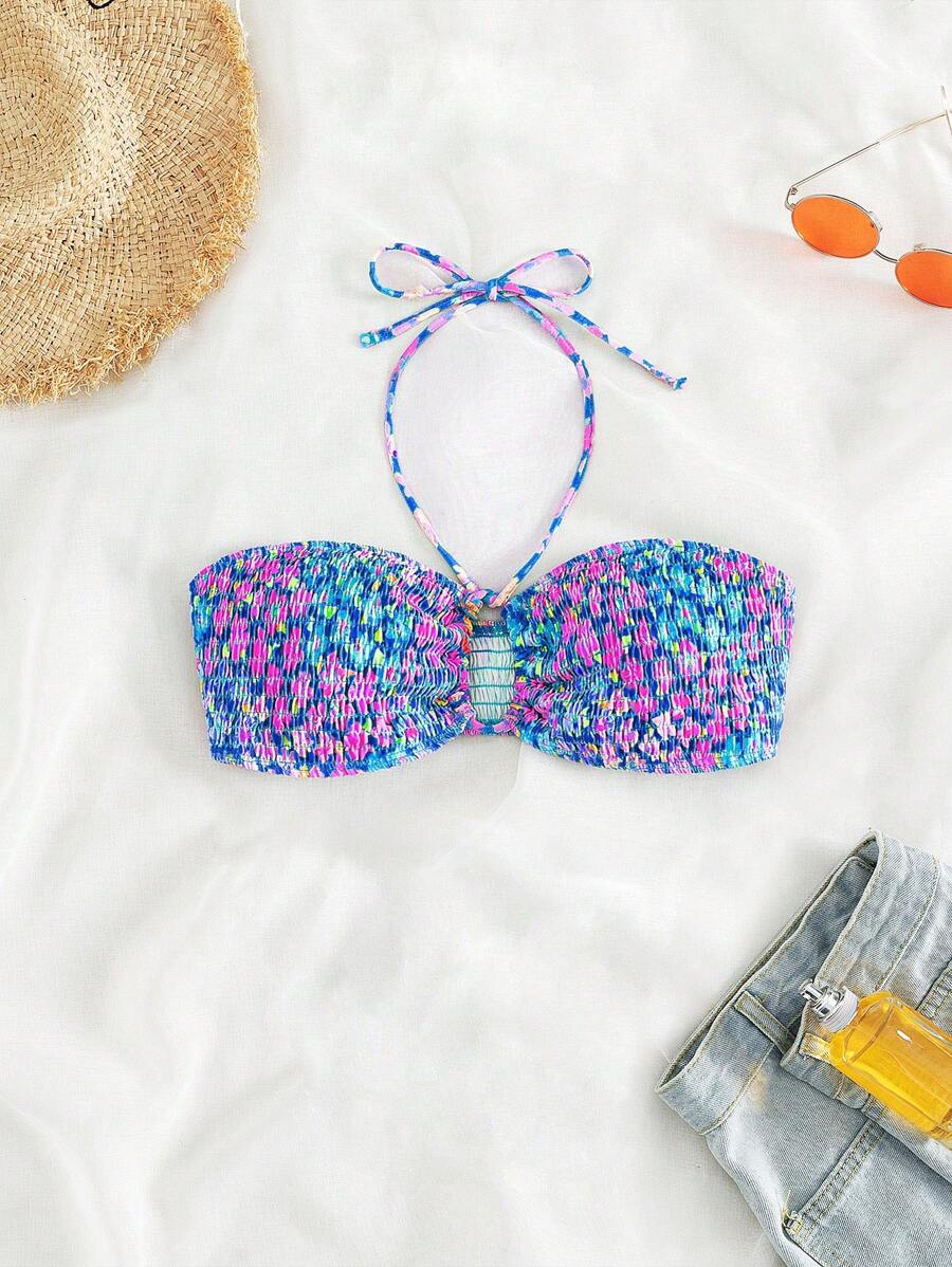 Swim Mod Summer Beach Ditsy Floral Print Halter Bikini Top Shein Usa 4992