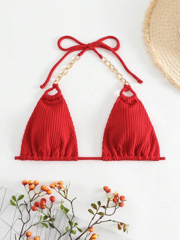 Chain Linked Halter Triangle Bikini Top | SHEIN USA