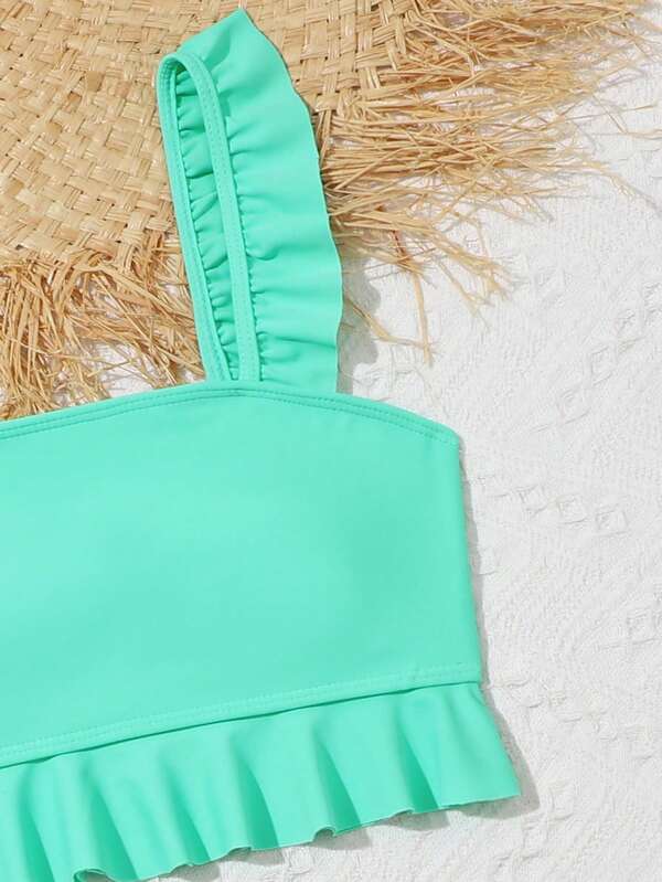 Girls Tropical Print Ruffle Trim Bikini Swimsuit | SHEIN USA