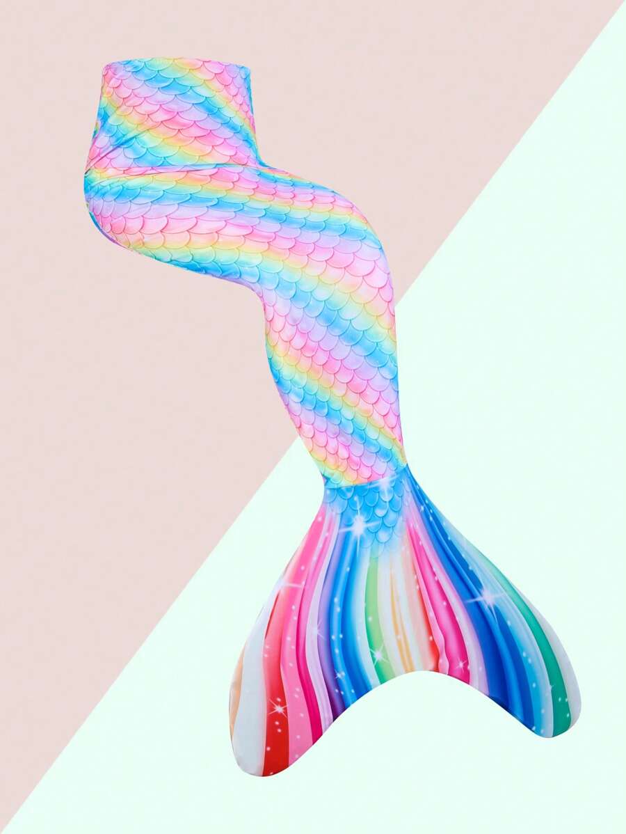 Young Girl 3pcs Fish Scales Print Ruffle Trim Mermaid Tail Bikini Set ...