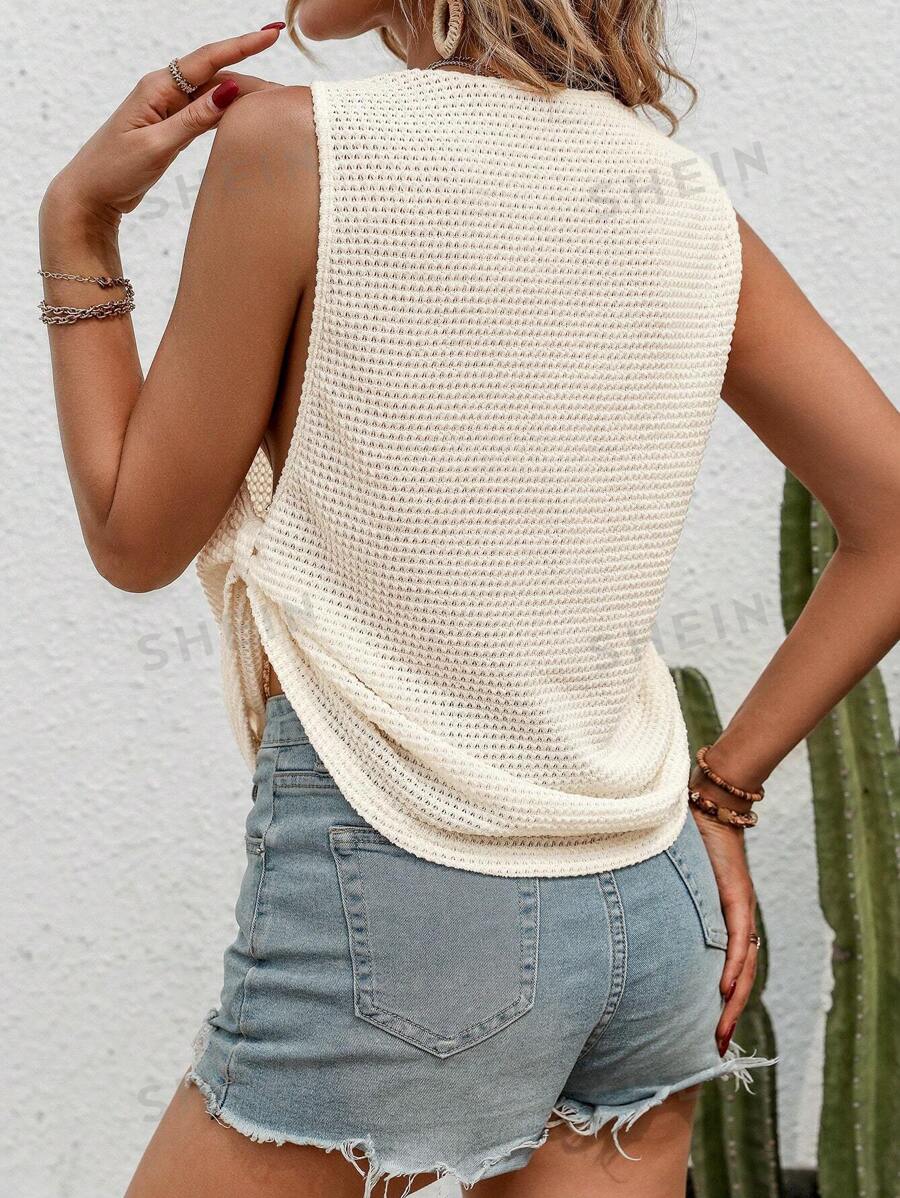 SHEIN LUNE Solid Waffle Knit Tank Top | SHEIN UK