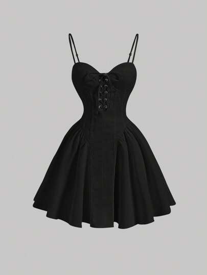 Shein Mod Lace Up Front Cami Dress Shein Uk