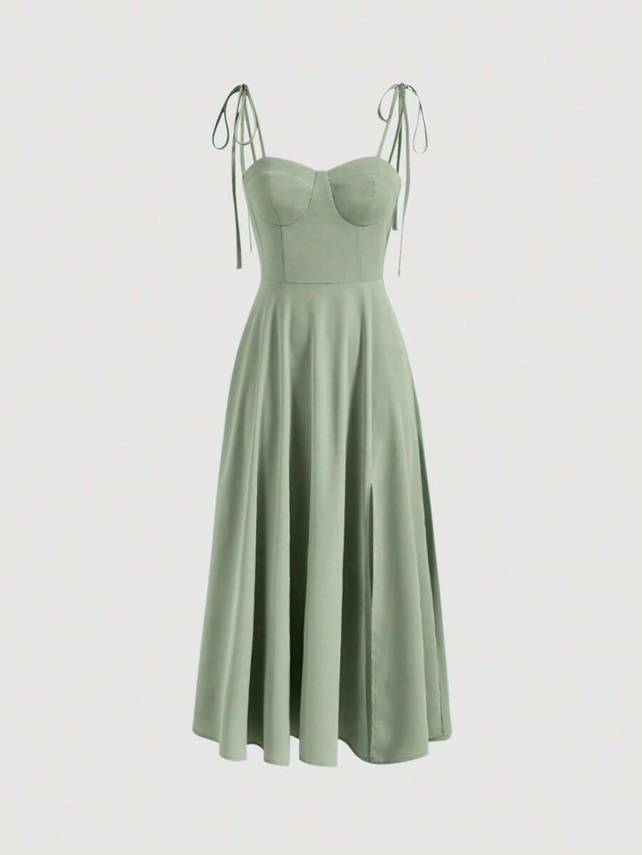 SHEIN MOD Solid Tie Shoulder Cami Dress,Sage Green Dress,Pastel Dresses ...
