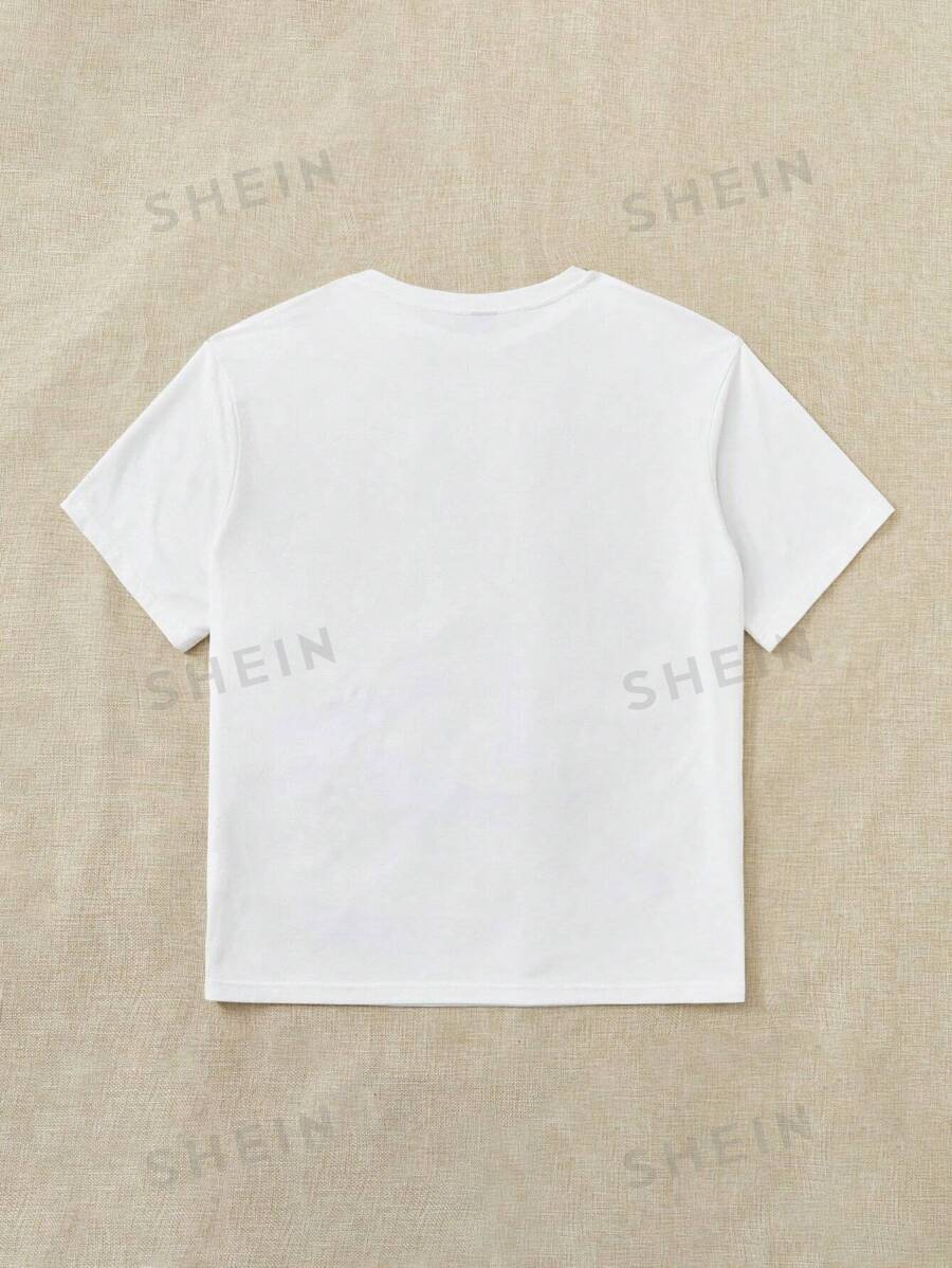 SHEIN EZwear Slogan & Tropical Print Drop Shoulder Tee POSITIVE VIBES ...